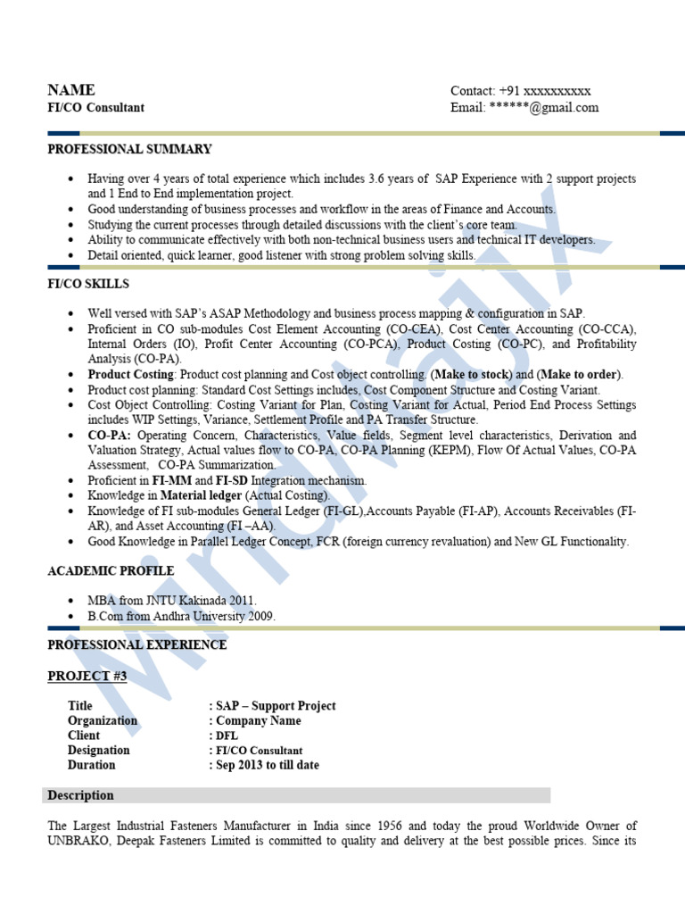 SAP COPA Sample Resume 2 | PDF | Business Process | Consultant