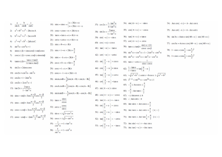 Trigonometry Formula Complete | PDF