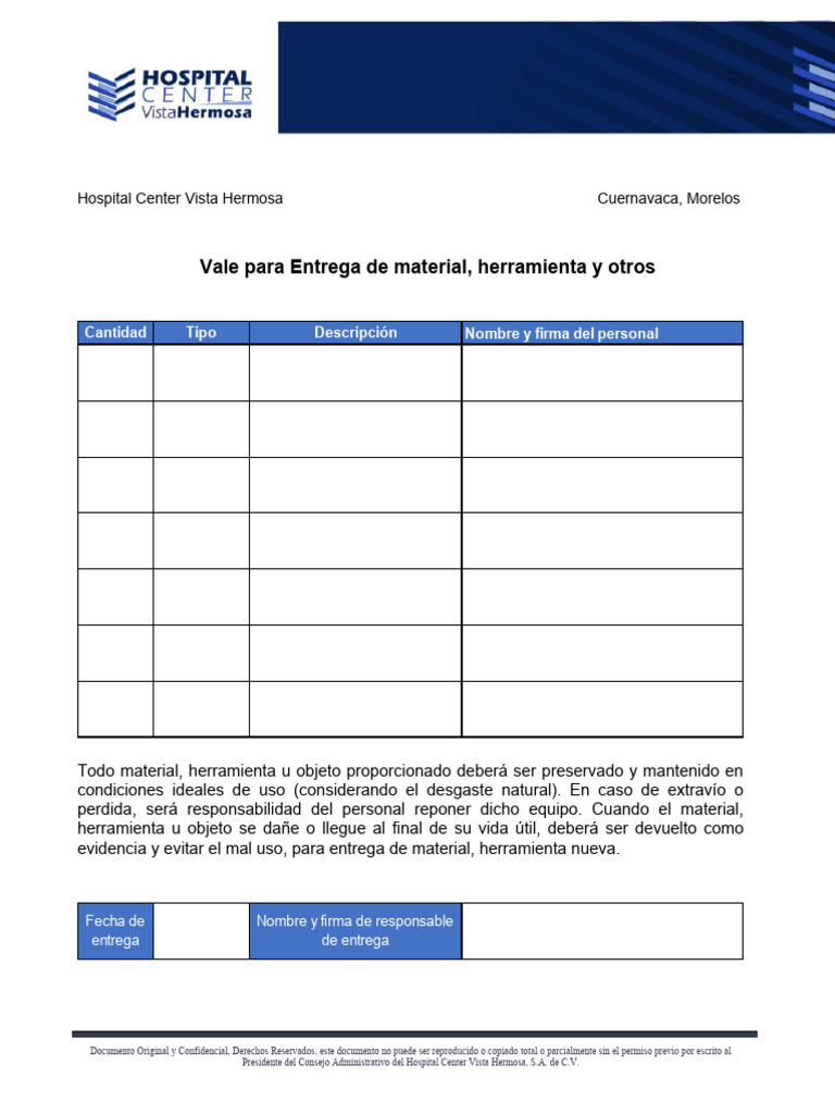 Vale de Entrega de Material | PDF