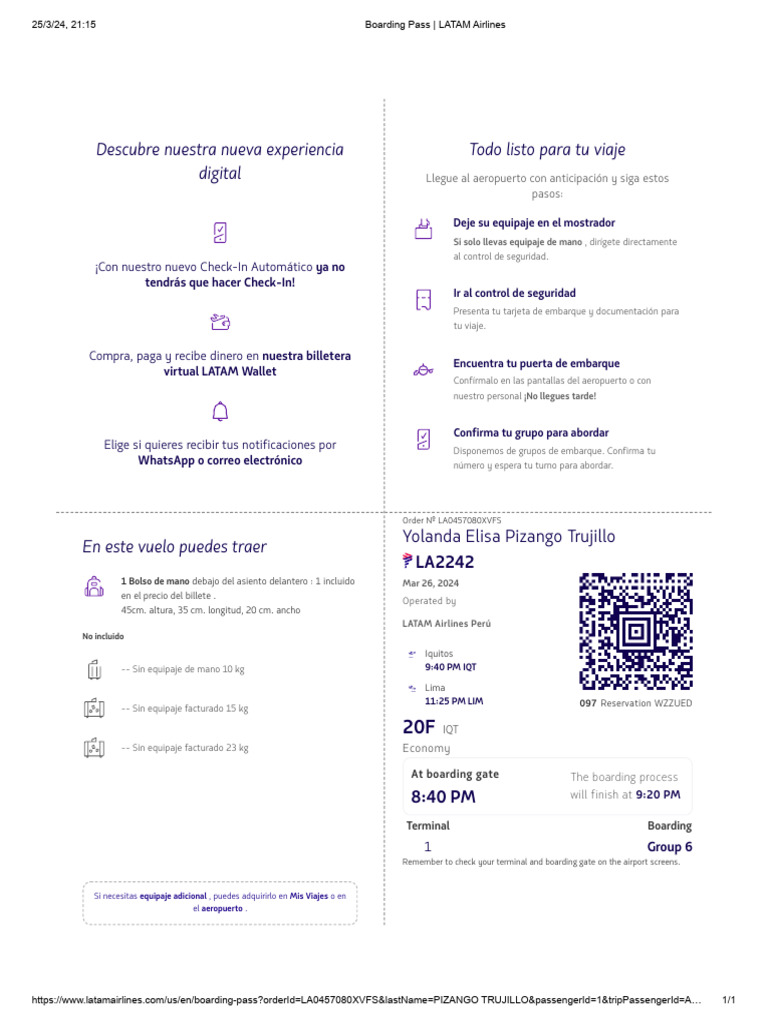 Boarding Pass - LATAM Airlines YOLANDA | PDF | Aviación Civil | aerolíneas