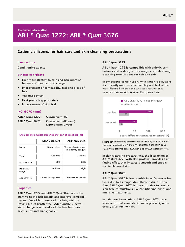 ABIL Quat 3272 3676 Technical Data | PDF | Shampoo | Ion