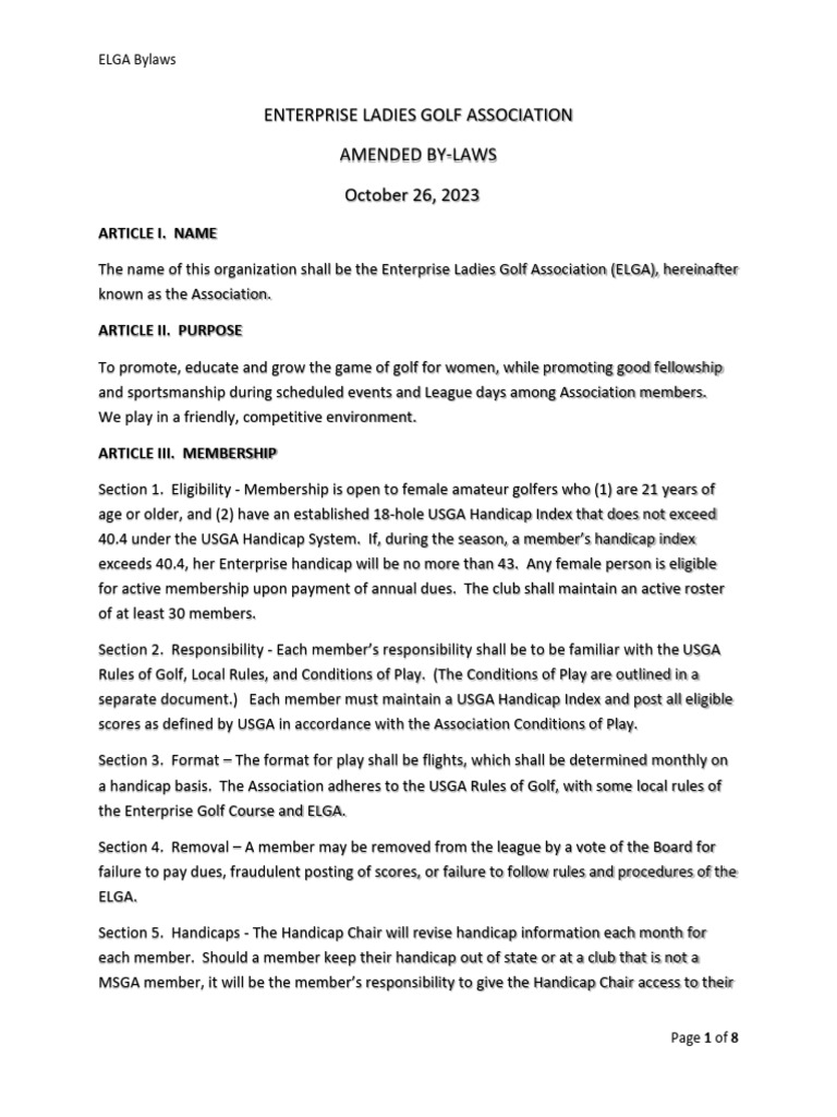 ELGA Amended Bylaws - October 2023 | PDF | Board Of Directors | Committee