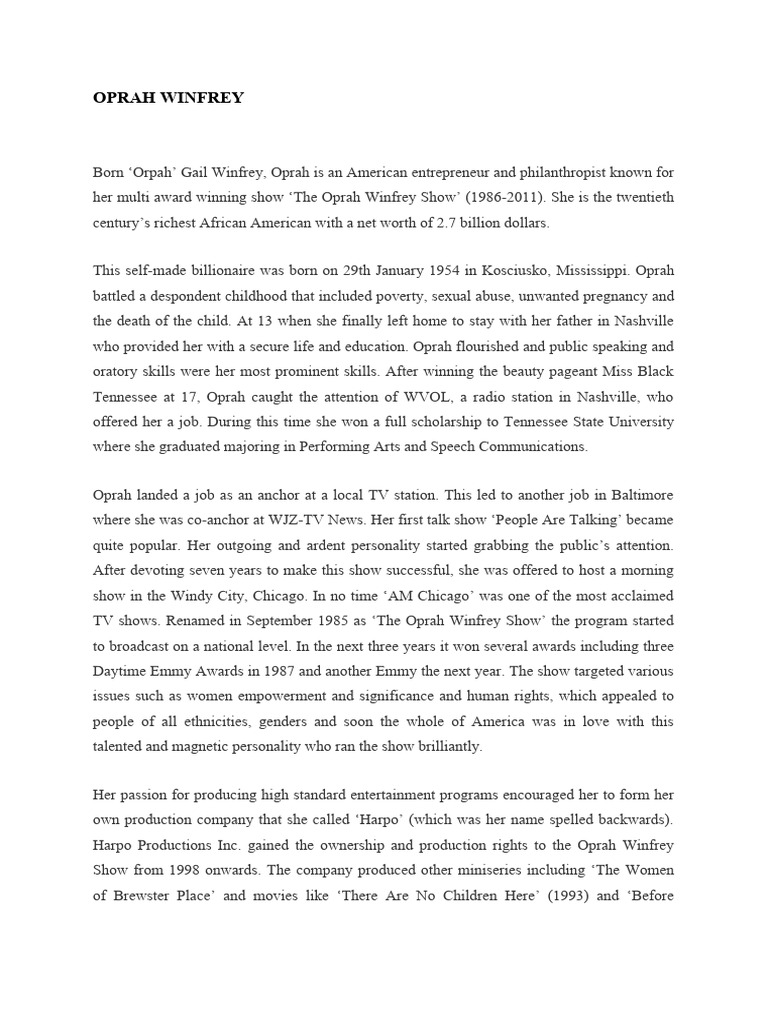 Oprah Winfrey | Download Free PDF | Oprah Winfrey