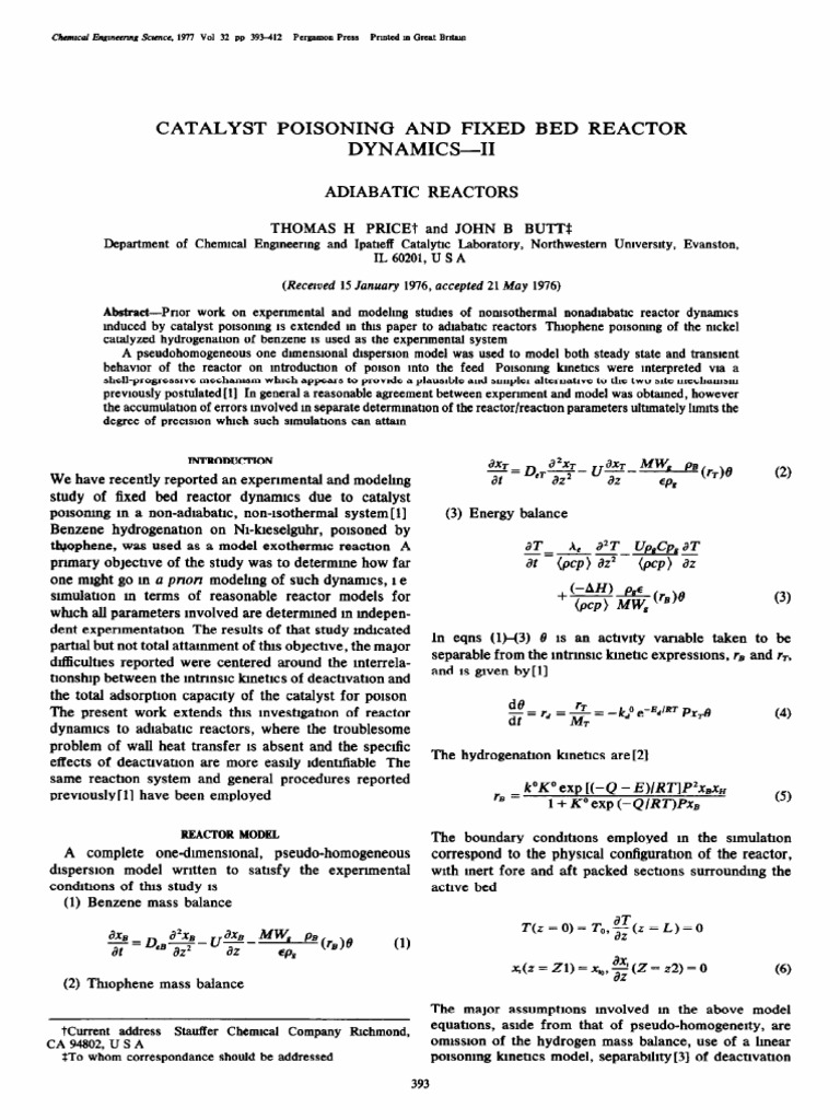 Catalyst Poisoning in Adiabatic Reactors | PDF | Chemical Reactor ...
