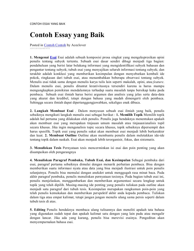 Contoh Essai Yang Baik | PDF