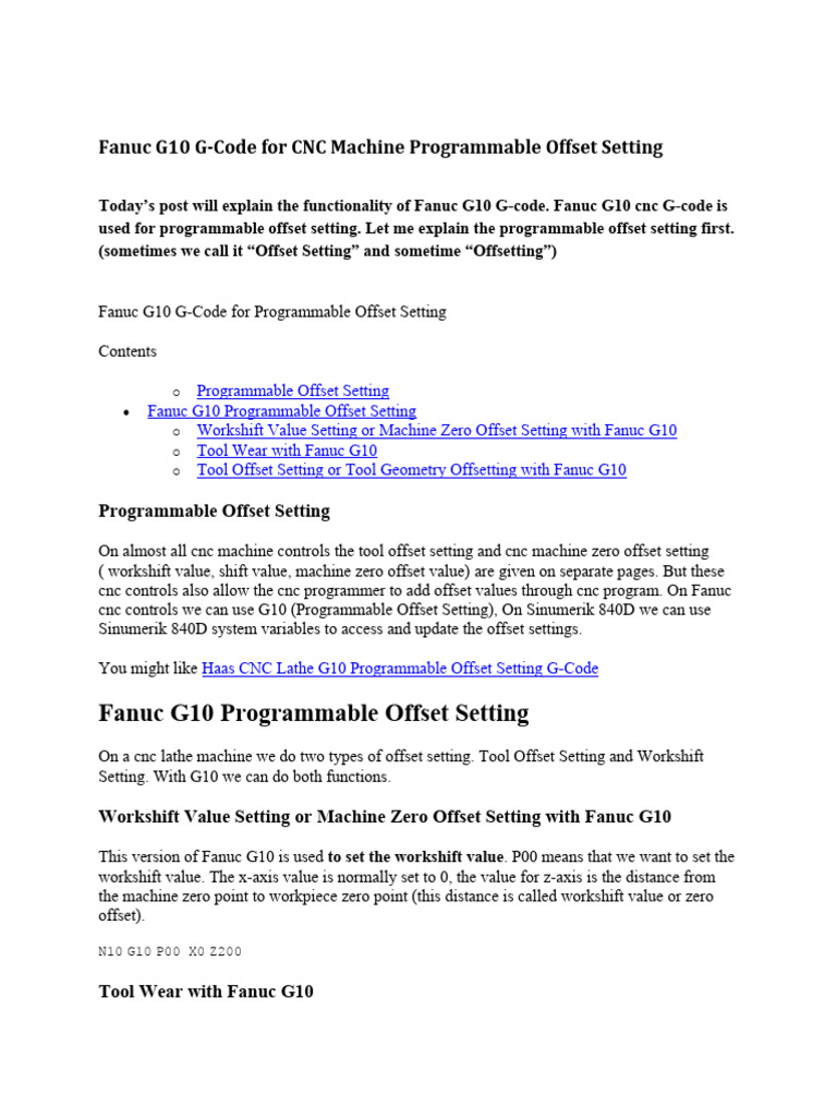 Fanuc G10 G | PDF | Numerical Control | Tools