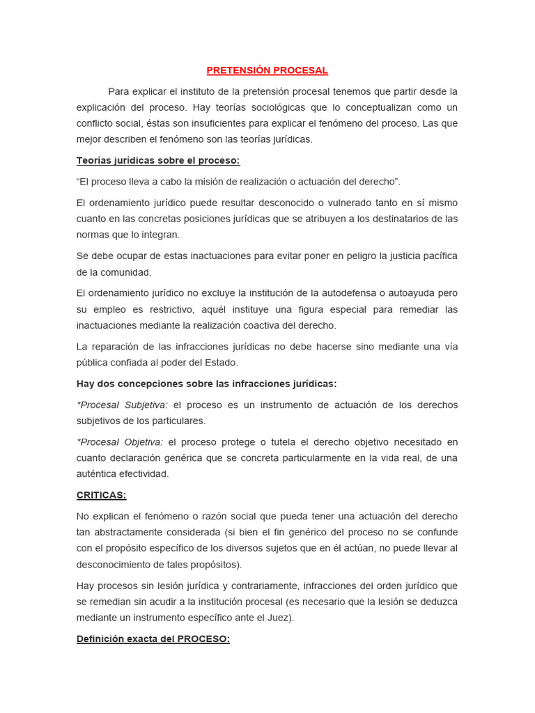 Pretensión Procesal: Concepto y Estructura | PDF