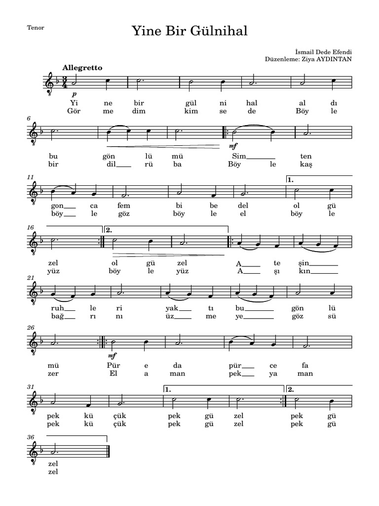 Yine Bir Gülnihal-Tenor | PDF