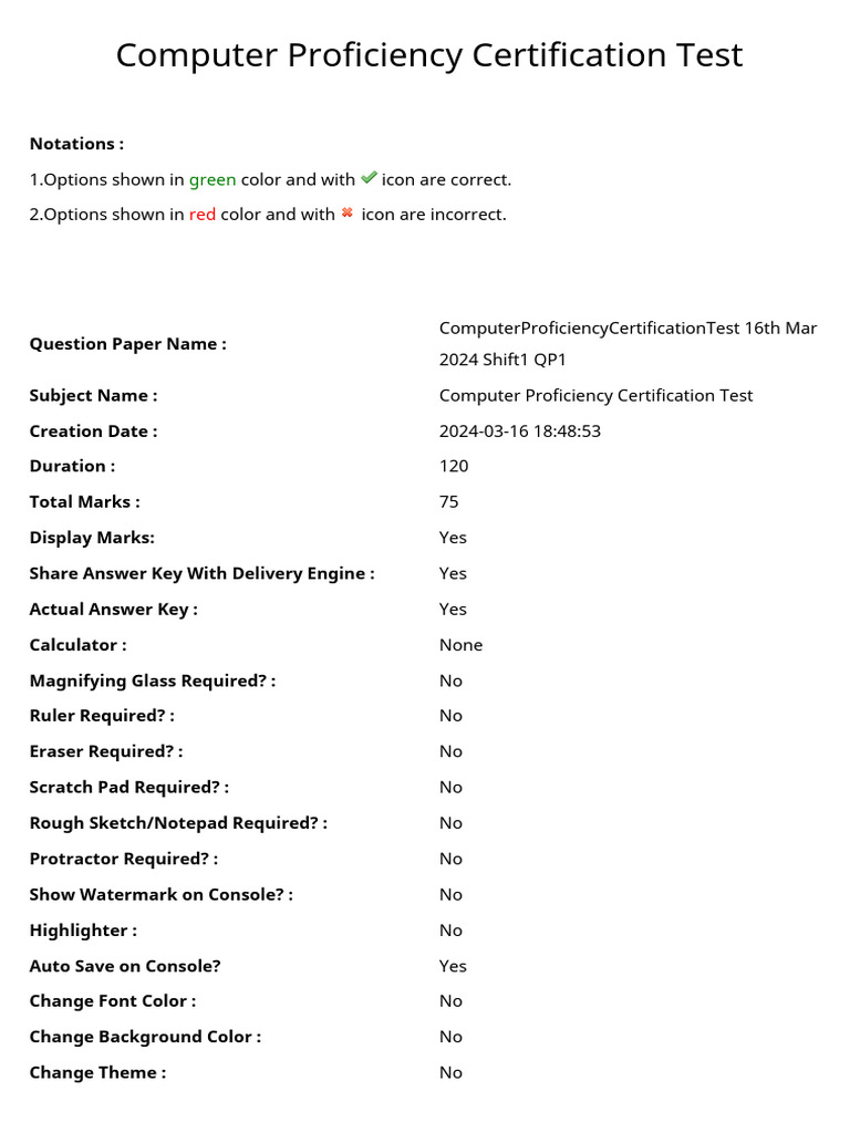 Computer Proficiency Test Overview | PDF
