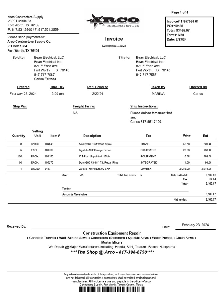 arco invoice 2 | PDF