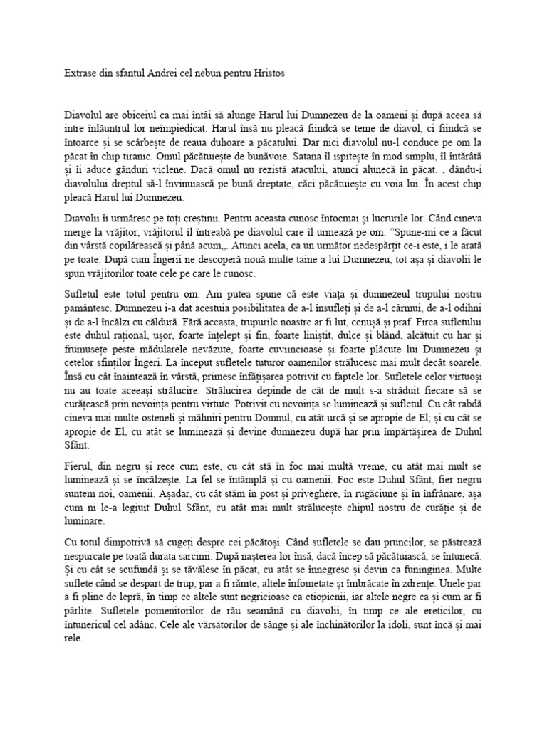 Extrase Din Sfantul Andrei Cel Nebun Pentru Hristos | PDF
