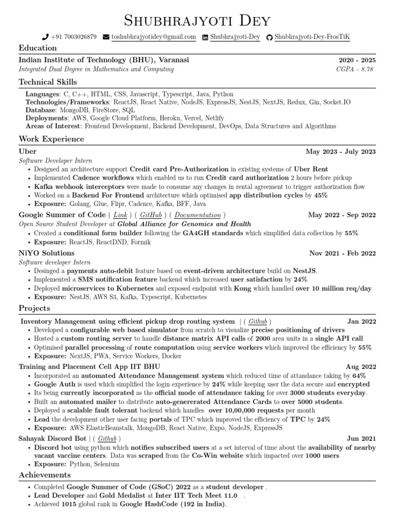 Shubhrajyoti Dey Resume | PDF | Computer Science | Computing