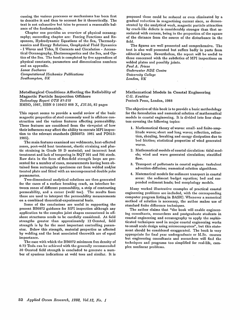 Coek - Info Mathematical Models in Coastal Engineering | PDF | Waves ...