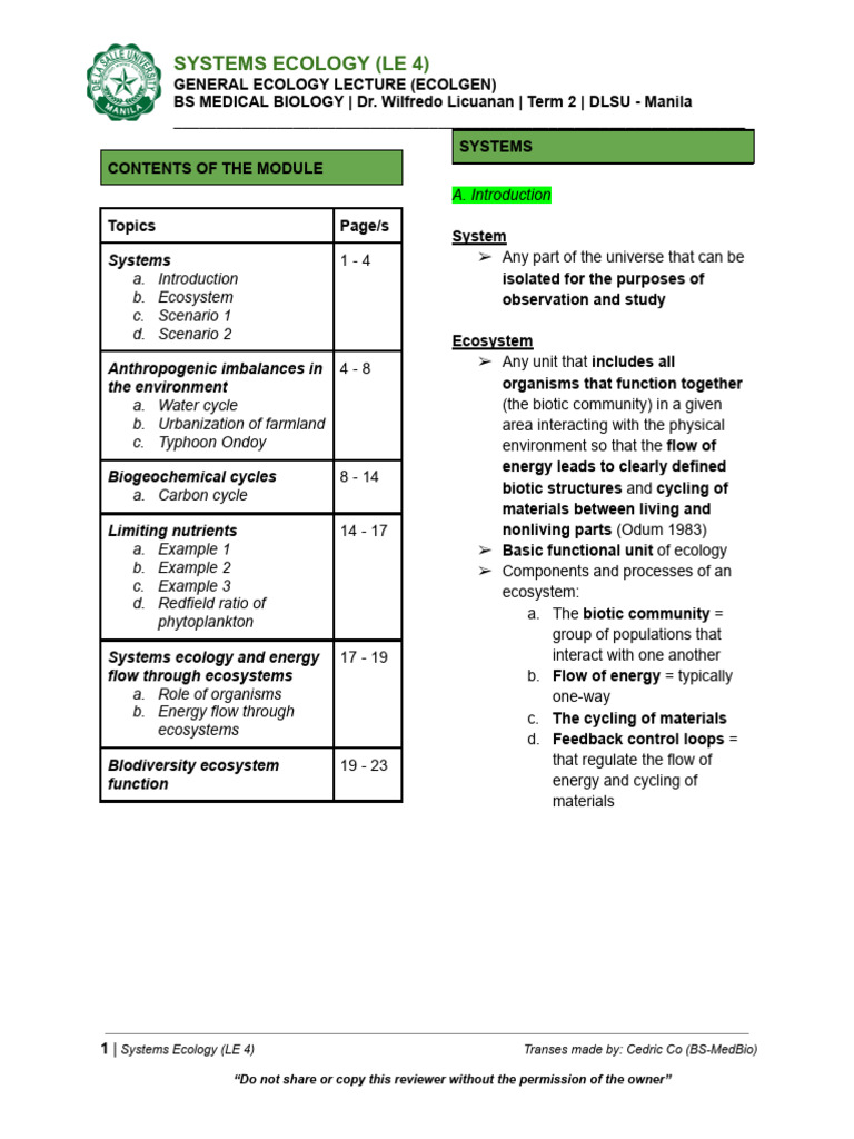 Systems Ecology Overview and Impacts | PDF | Food Web | Carbon Cycle