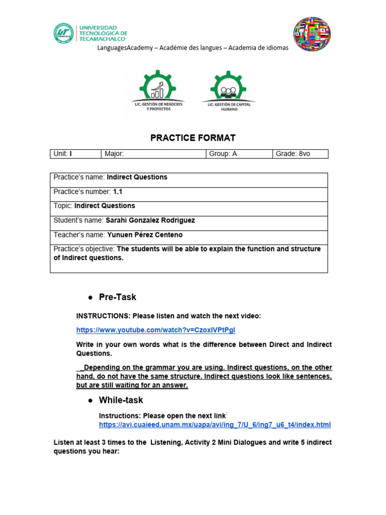 Practice 1.1-Indirect Questions-Practice and Checklist-Docx SGR | PDF ...