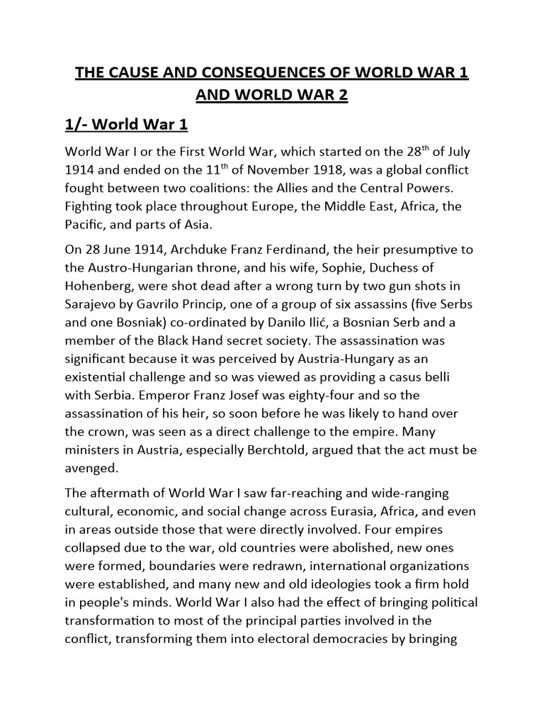 Causes and Effects of WW1 & WW2 | PDF | World War II | Conflicts