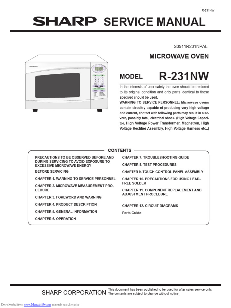 R-231NW Microwave Service Manual | PDF