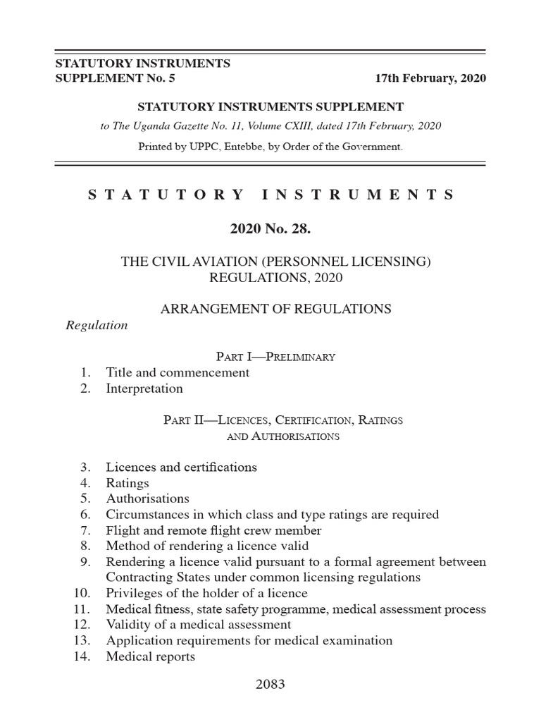 Civil Aviation Personnel Licensing Regulations 2020 | PDF | Flight ...