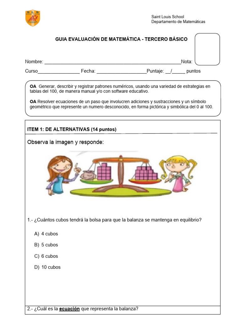 GUIA EVALUADA TERCEROS BÁSICOS | PDF | Ecuaciones | Matemáticas