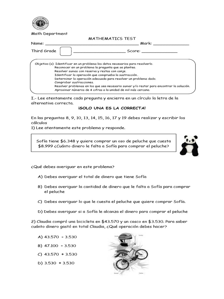 Test Suma y Resta | PDF | Moneda | Dinero