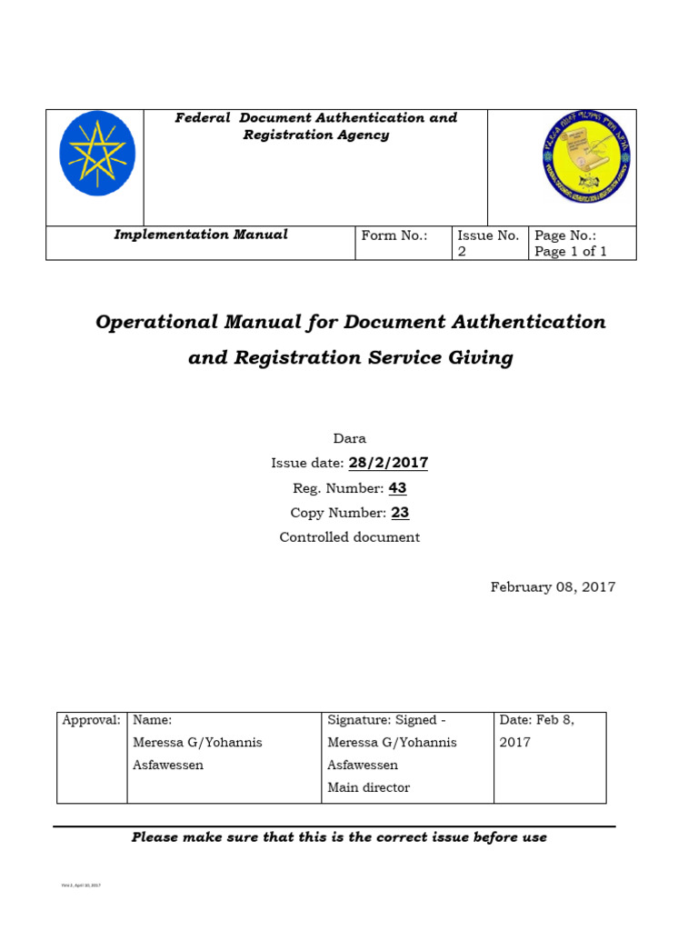 Operational Manual For Document Authentication and Registration | PDF