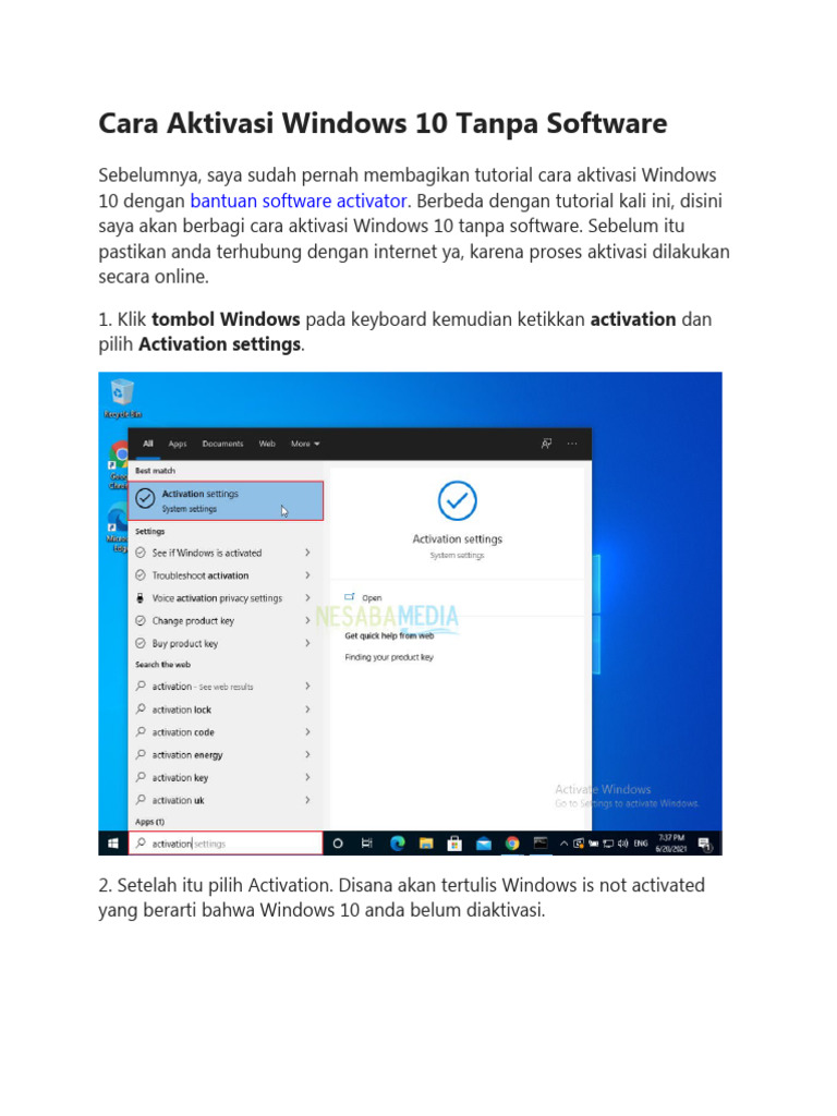 Cara Aktivasi Windows 10 Tanpa Software | PDF