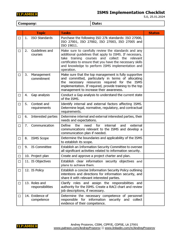 ISMS Implementation Checklist | PDF | Information Security | Business