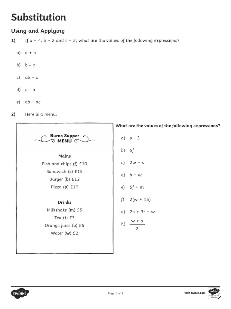 Substitution - Algebra | PDF