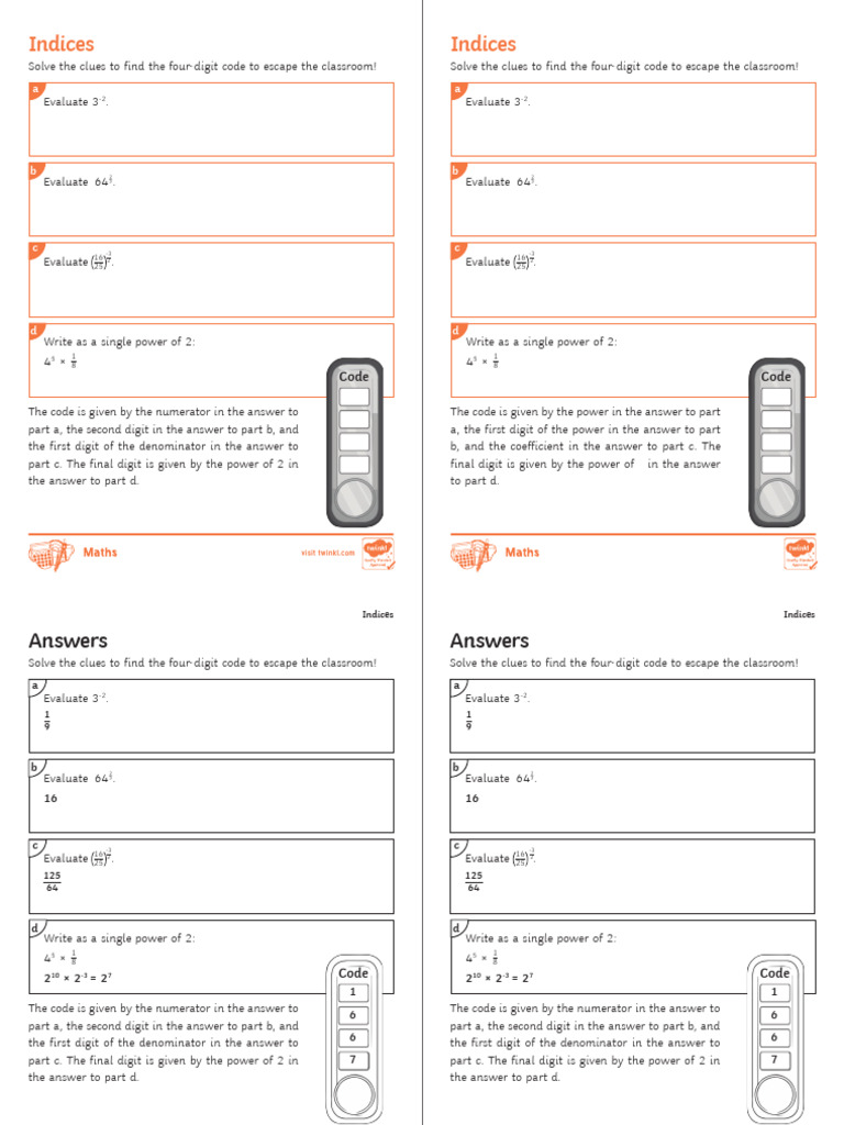Indices Challenge Cards Pdf Mathematics
