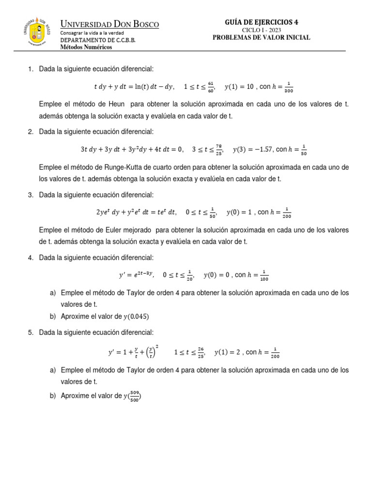 Guía de Ejercicios 4 | PDF | Ecuaciones | Análisis numérico