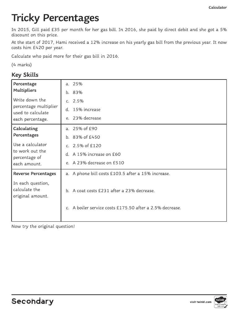 Gcse Percentage Pdf
