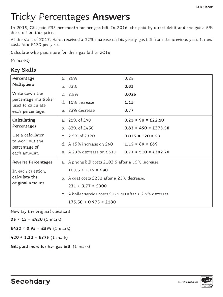 GCSE Percentage Answers | PDF