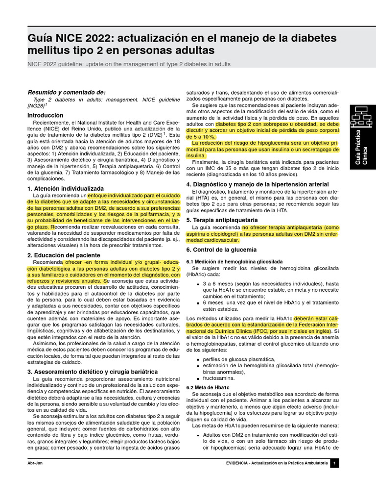 Guía NICE 2022: Manejo Diabetes Tipo 2 | PDF | Hipoglucemia | Pérdida ...