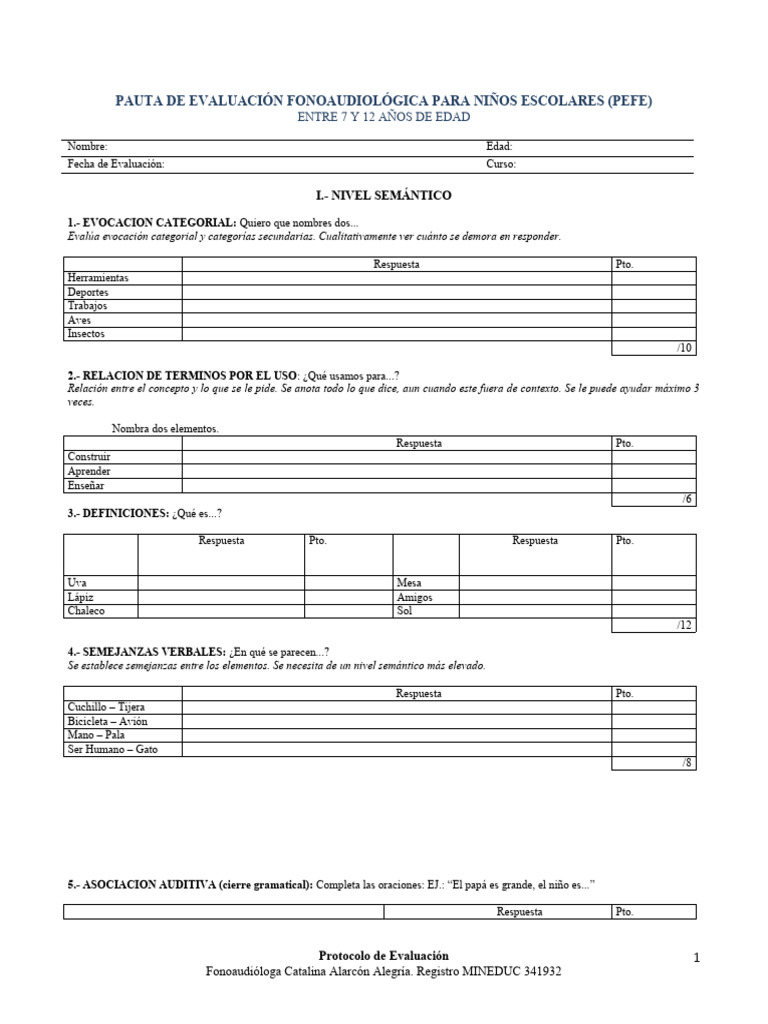 Evaluación Fonoaudiológica PEFE 7-12 Años | PDF | Lingüística