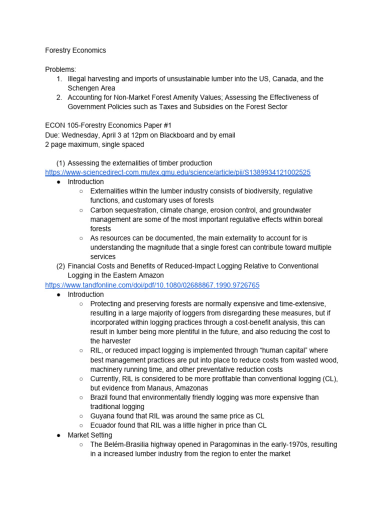 ECON 105-Forestry Economics Paper Assignment Notes | PDF | Logging ...