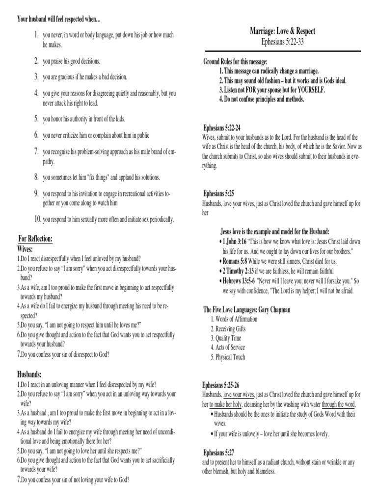 Love and Respect Handout | PDF | Wife | Jesus