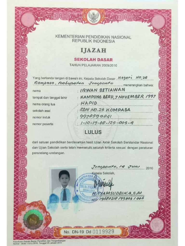 Ijazah SD-Irwan Setiawan - Compressed | PDF