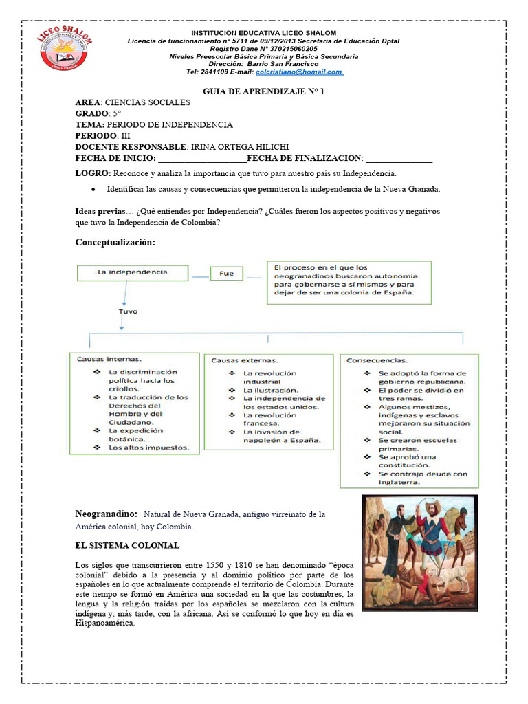 Actividades sobre la Independencia de Colombia | PDF