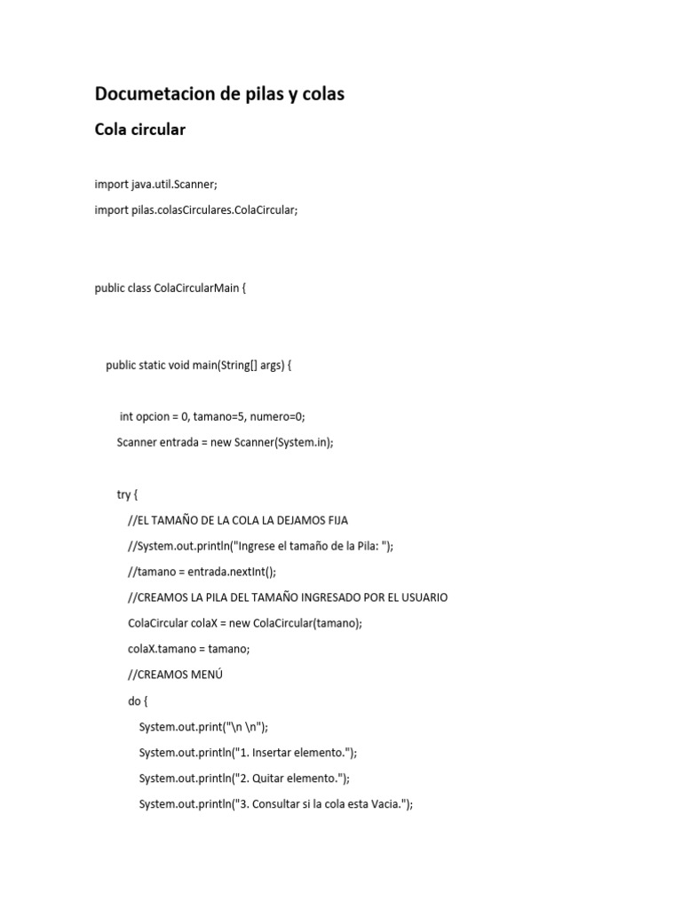 Documetacion de Pilas y Colas | PDF | Puntero (Programación de computadora) | Cola (tipo de ...