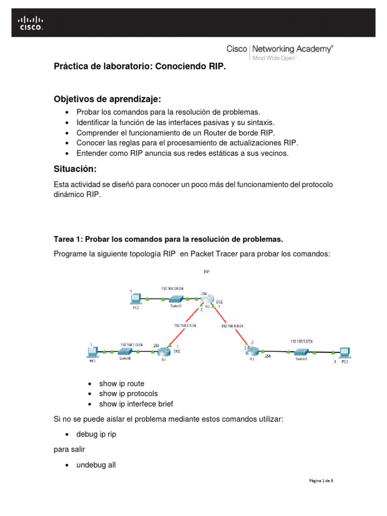 Guía de Laboratorio sobre RIP | PDF | Enrutador (Computación) | Protocolos de capa de red