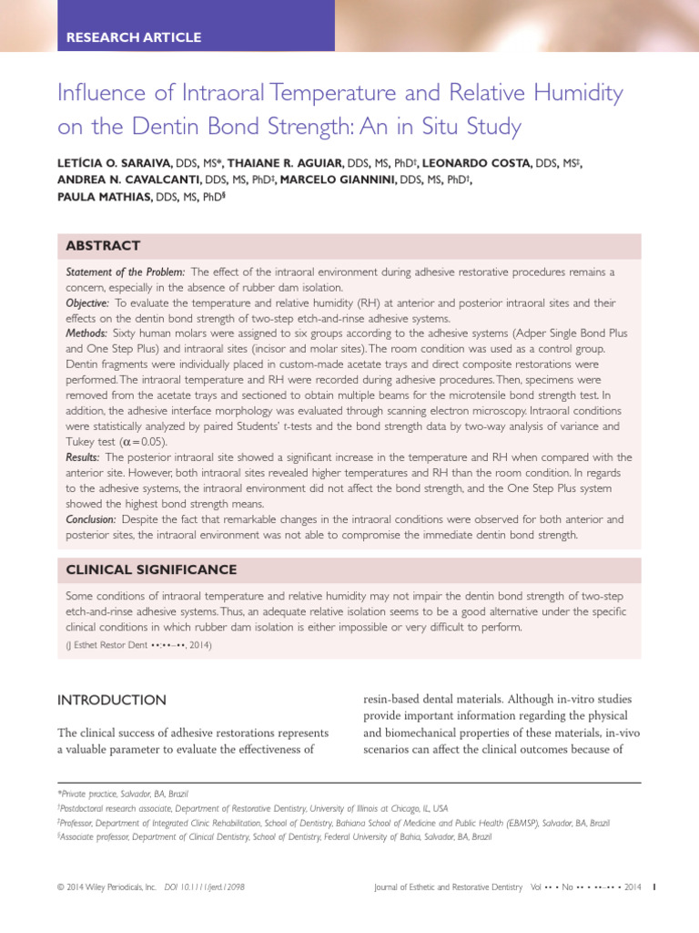 Influence of Intraoral Temperature and Relative Humidity | PDF ...