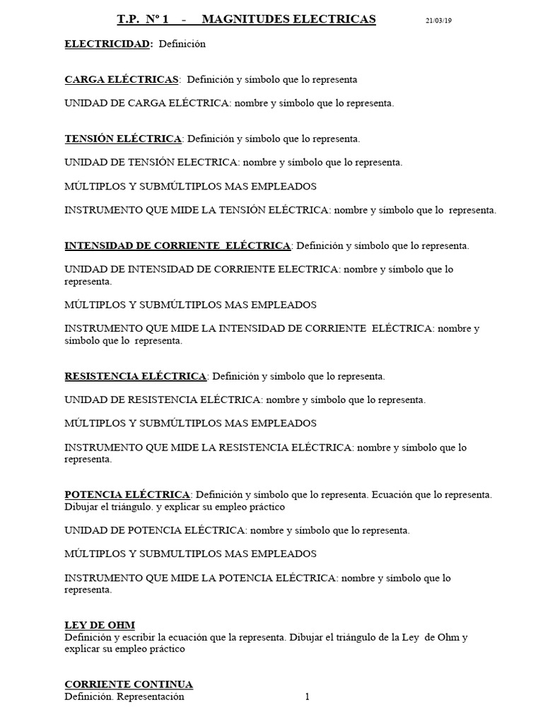 TP #1 Magnitudes Eléctricas | PDF | Energia electrica | Resistencia ...