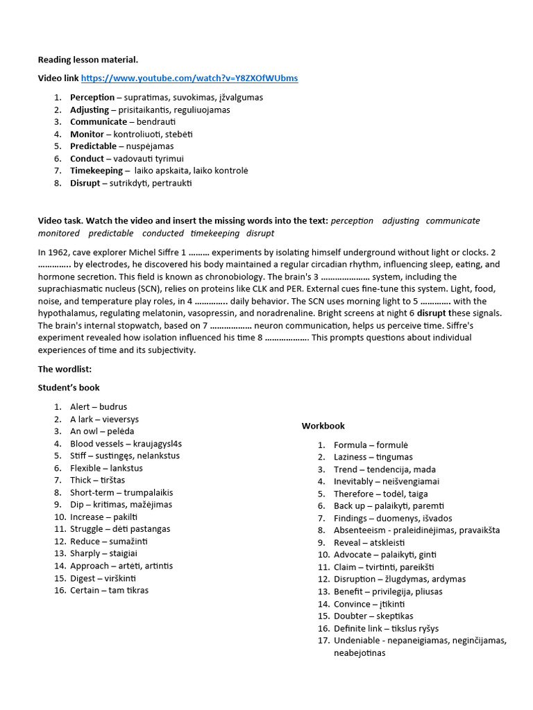 1g - Reading Lesson Material | PDF | Circadian Rhythm | Sleep