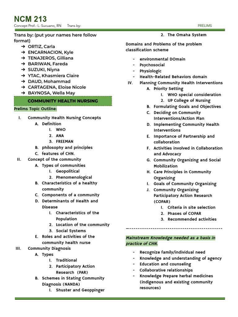 CHN 2 Prelims | PDF | Nursing | Community