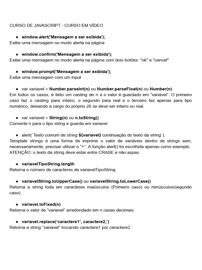 Curso de Javascript - Curso em Vídeo | PDF | Parâmetro (programação de ...