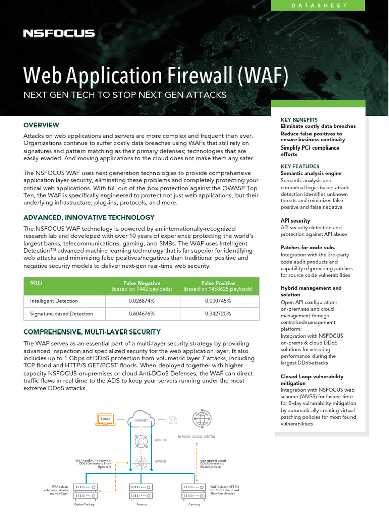 NSFOCUS WAF Datasheet2 | Download Free PDF | Denial Of Service Attack | World Wide Web