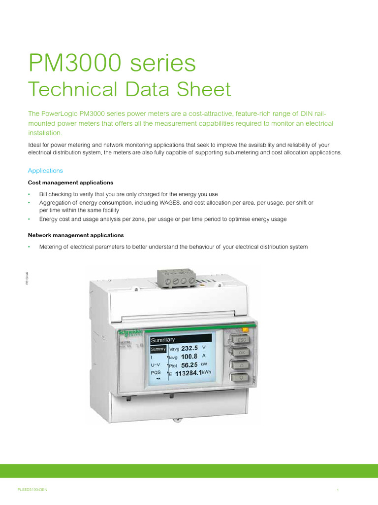 PM3000 Series Technical Datasheet 2017 | PDF | Ac Power | Power (Physics)