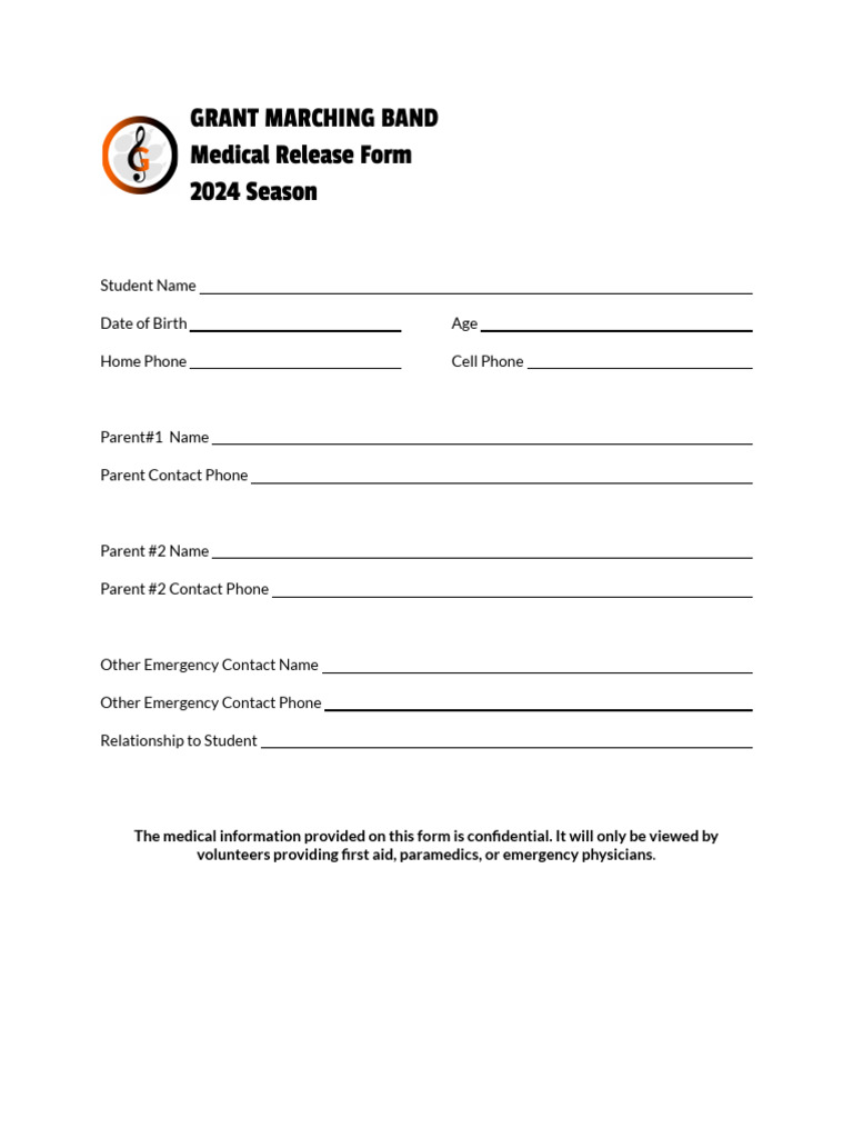 Band Medical Release Form | PDF | Self-Improvement | Wellness