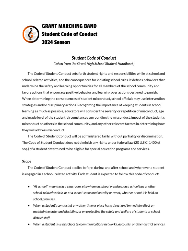 Grant High School Student Conduct Code | PDF | Disciplines | Search And ...