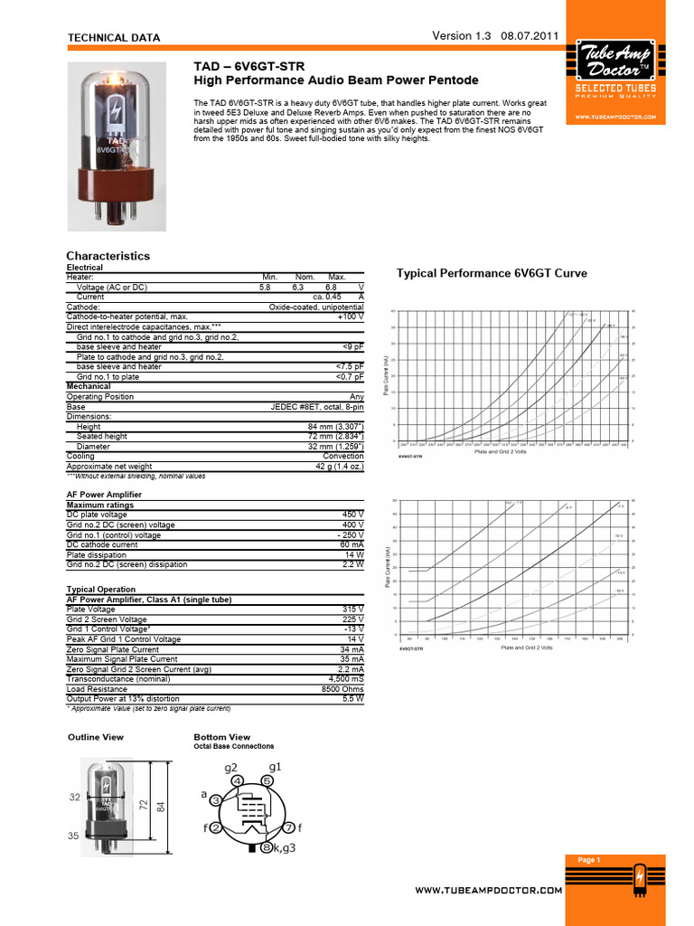 6V6GT-STR DATASHEET TubeAmpDoctor | PDF | Vacuum Tube | Electrical ...